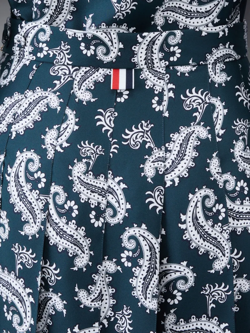 Paisley Silk Twill Classic Pleated Skirt Thom Browne