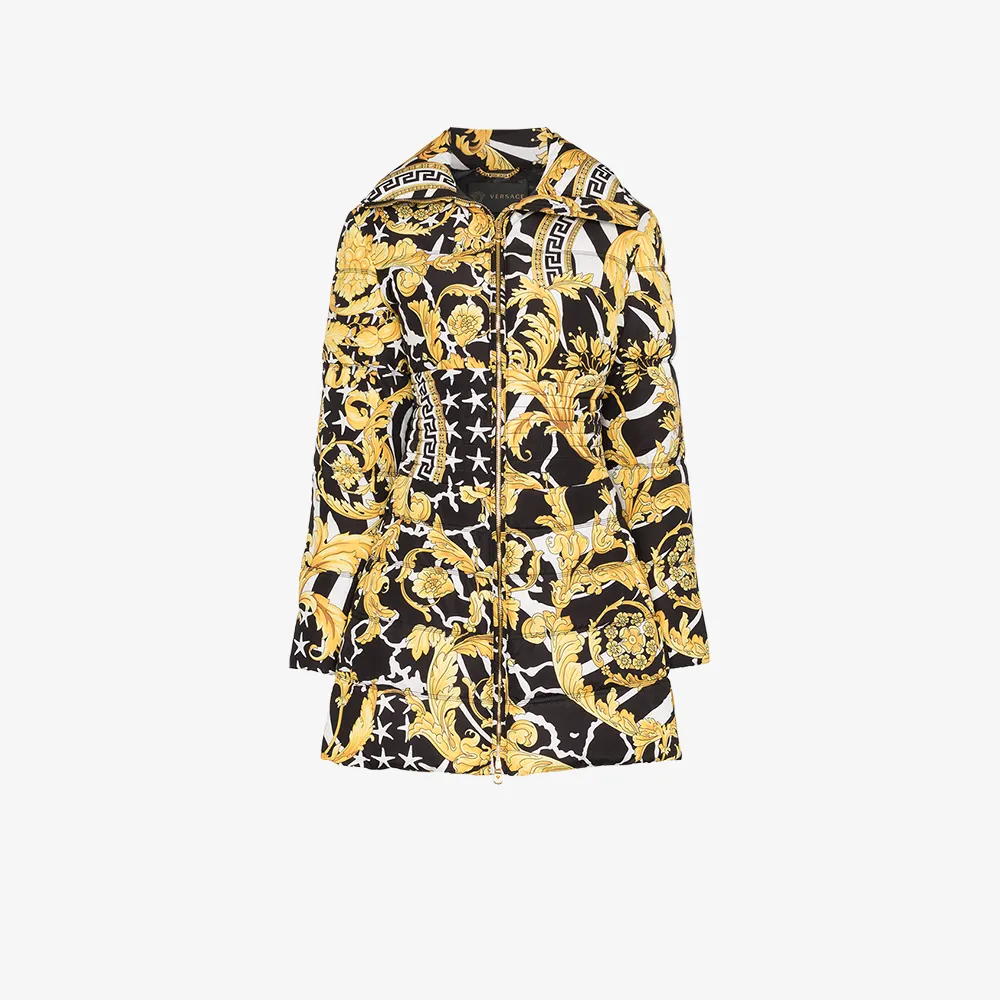 Versace Baroque print feather down coat | Browns