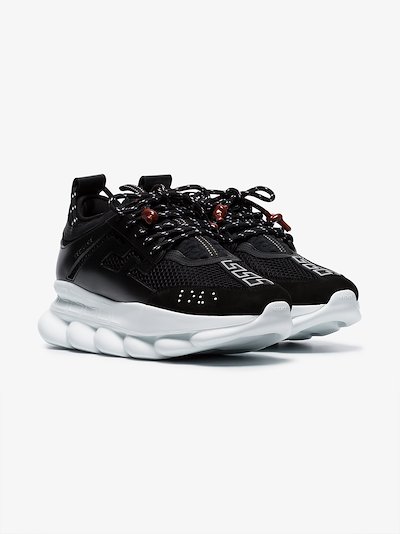 Versace black and white Chain Reaction suede trim sneakers | Browns