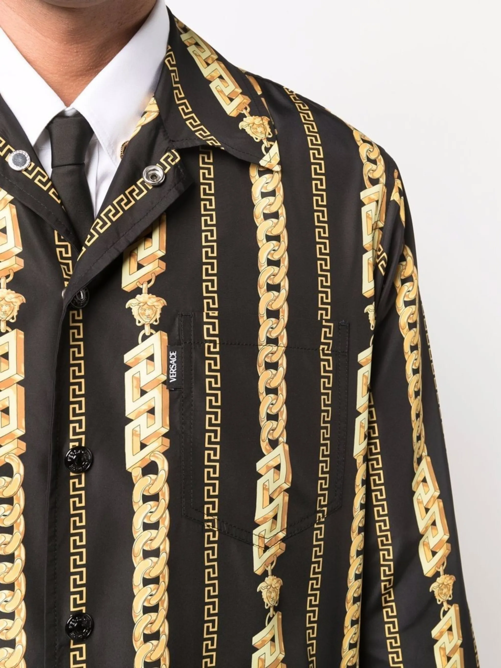 Versace Gold Chain Print VERSACE Neon Green Viscose Button Up Shirt